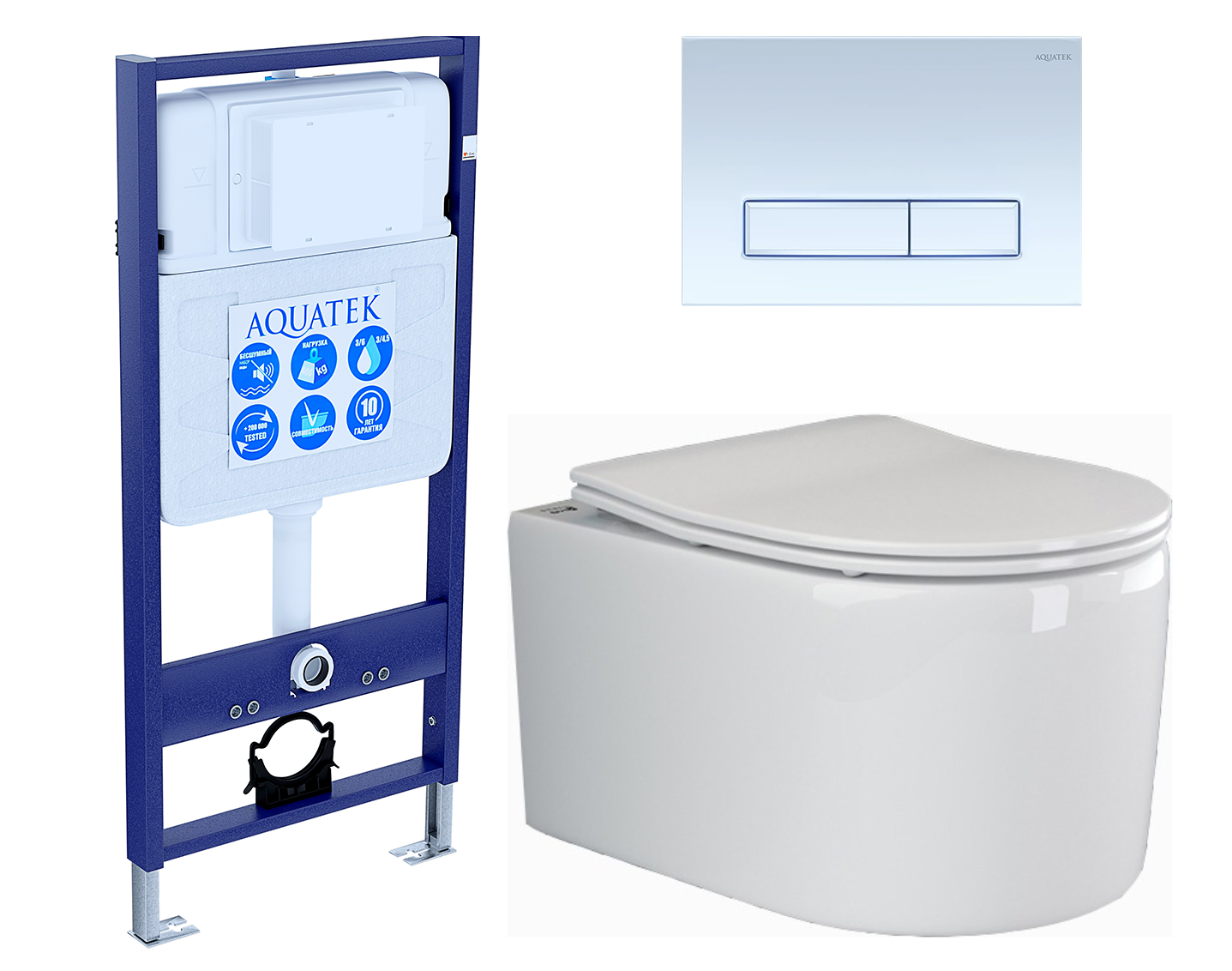 Комплект 3 в 1 инсталляция Акватек Standart 50 + Унитаз подвесной Ceramica Nova Moments CN3003 с кнопкой белой INS-0000012 + CN3003 + KDI-0000021
