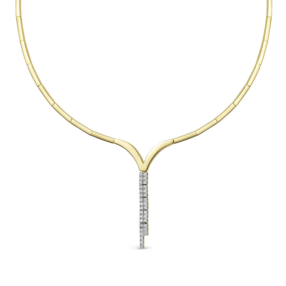 Колье, желтое золото, 585 проба, родирование, бриллиант