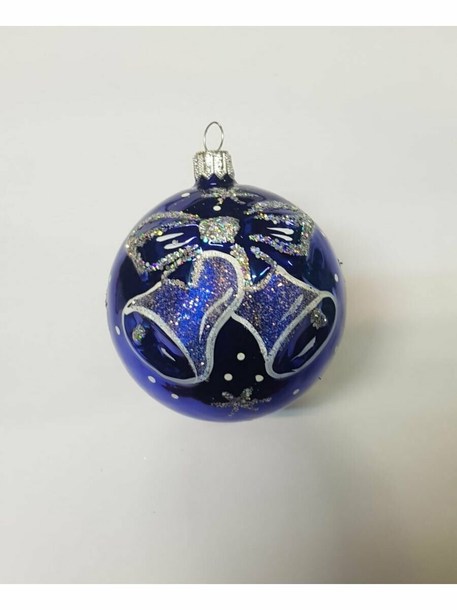 Шар на елку 75мм рельефный "Бубенцы" синий