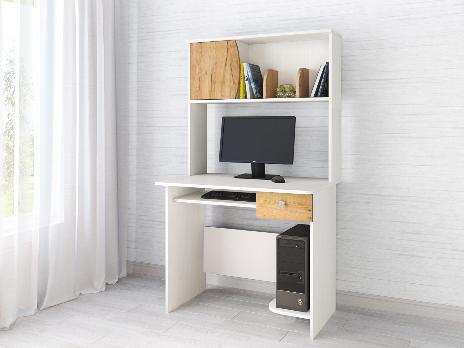 Стол компьютерный тэкс Грета-4 Белый/ Дуб Крафт золотой 2501593303