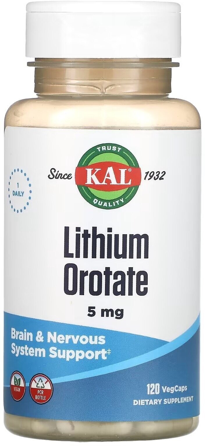 Литий Оротат KAL Lithium Orotate 5 mg 60 капсул