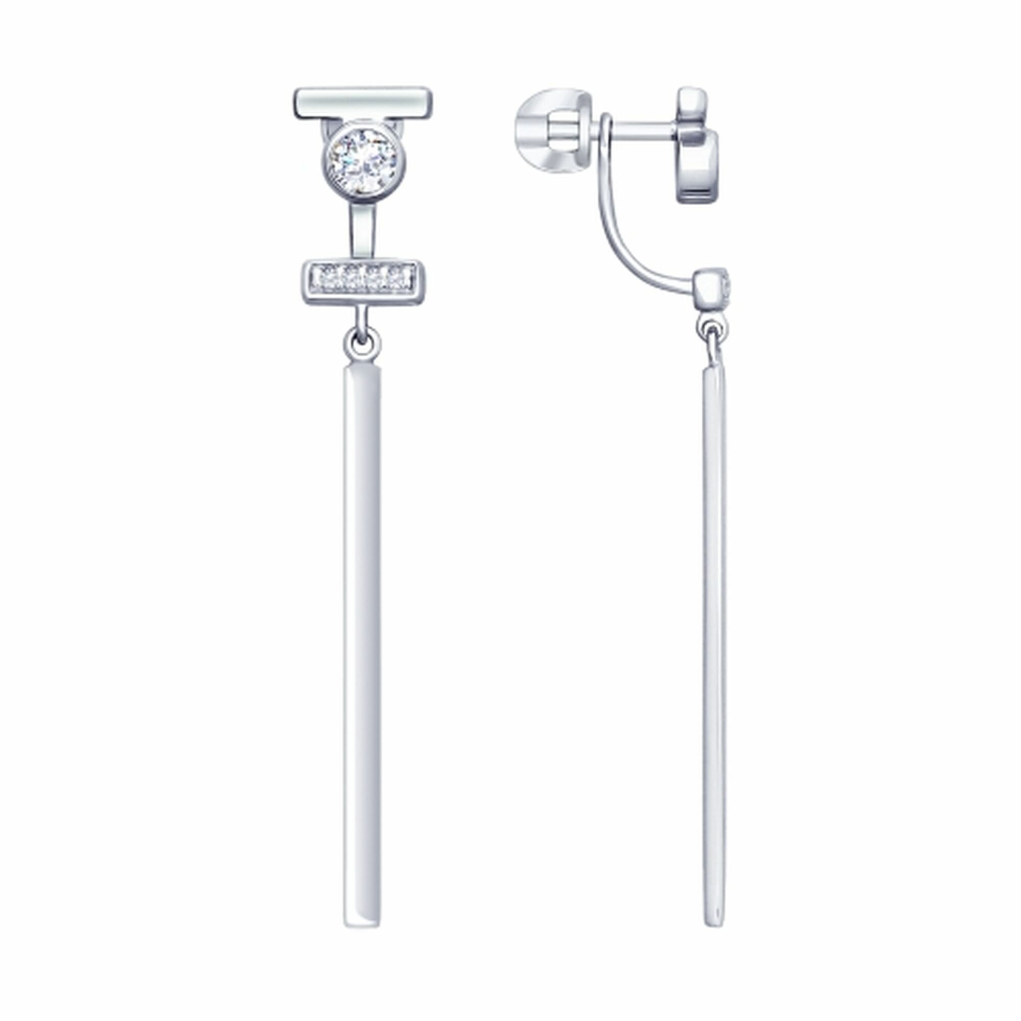 Серьги трансформеры, серебро, 925 проба, родирование, фианит