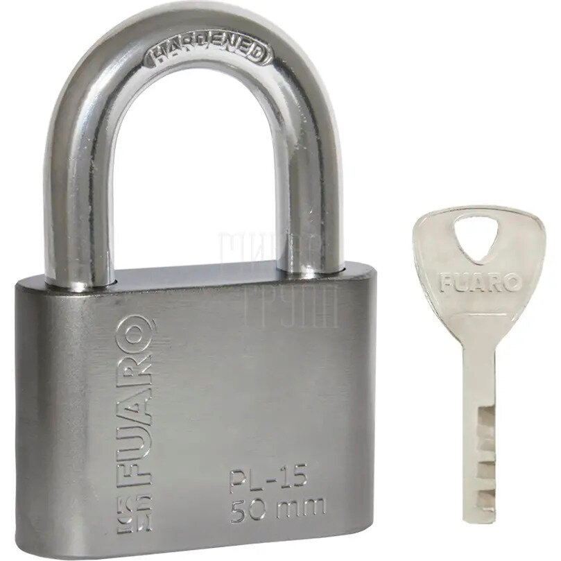 Замок навесной Fuaro (Фуаро) PL-15-50 Nickel диск. 4 кл. Блистер никель