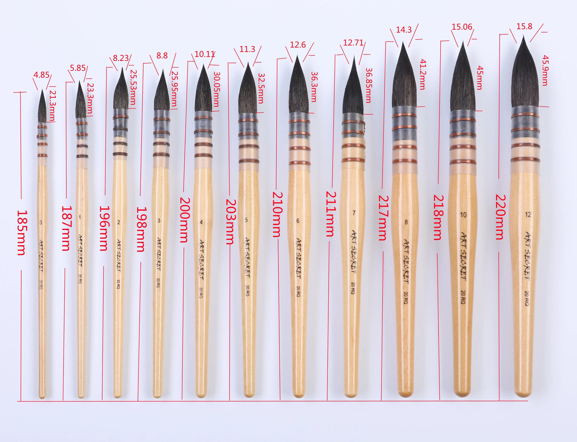 Художественные кисти ArtSecret 20RQ из беличьего волоса 0123456781012