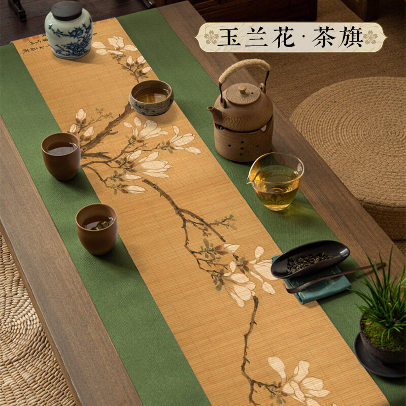 Скатерть для чайной церемонии магнолии, стиль дзен, китайский чайный коврик, сухое заваривание, бамбуковая скатерть