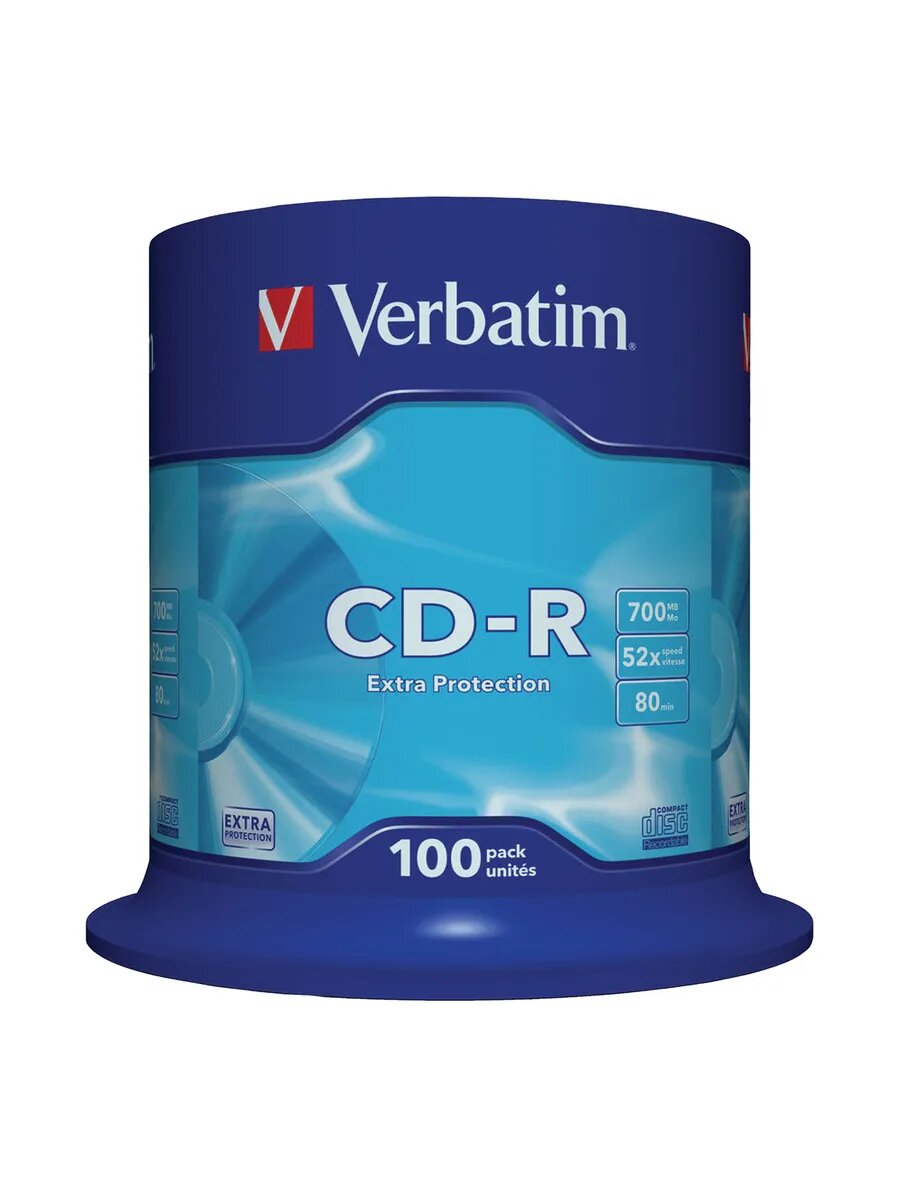 Диск CD-R VERBATIM 700 Mb 52х Cake Box , комплект 100 шт.