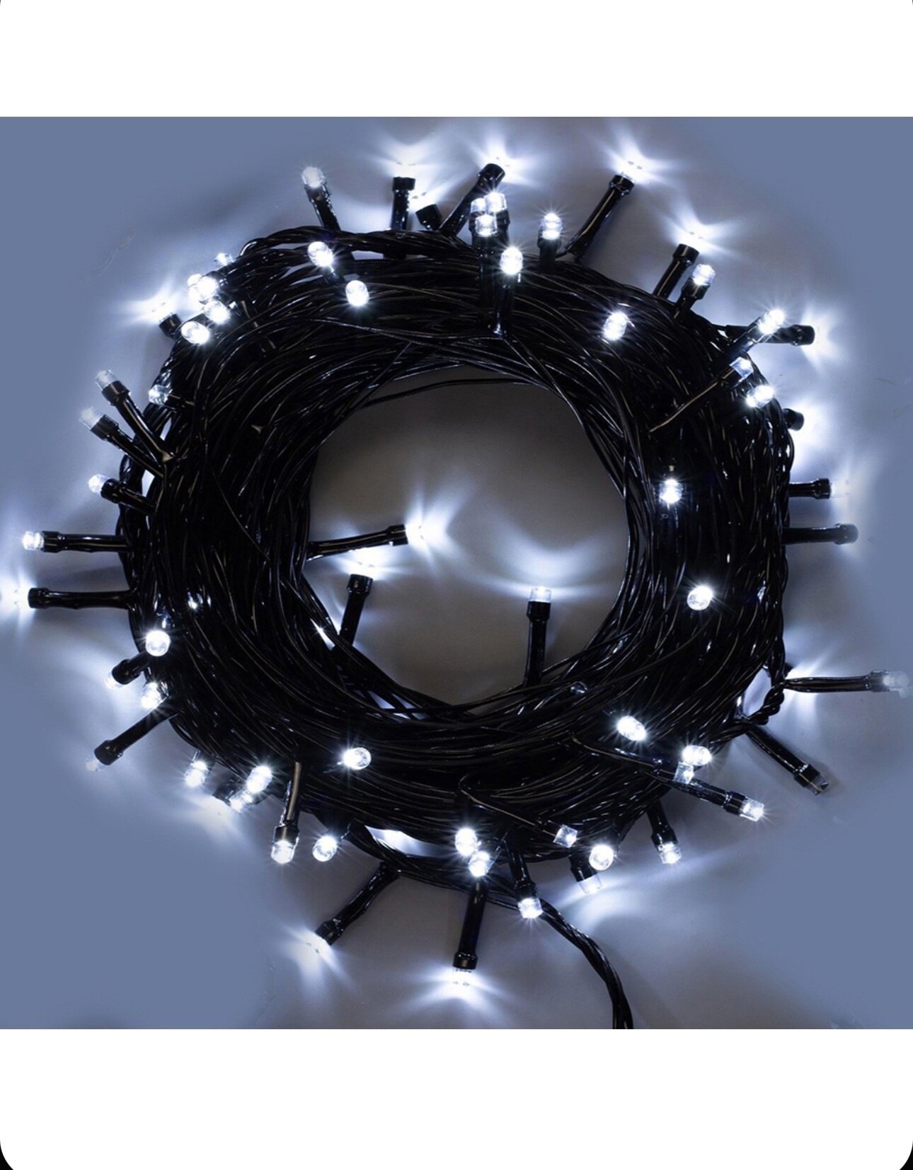 Светодиодная новогодняя гирлянда на елку от сети / елочная электрогирлянда нить интерьерная 20 метров холодный белый свет