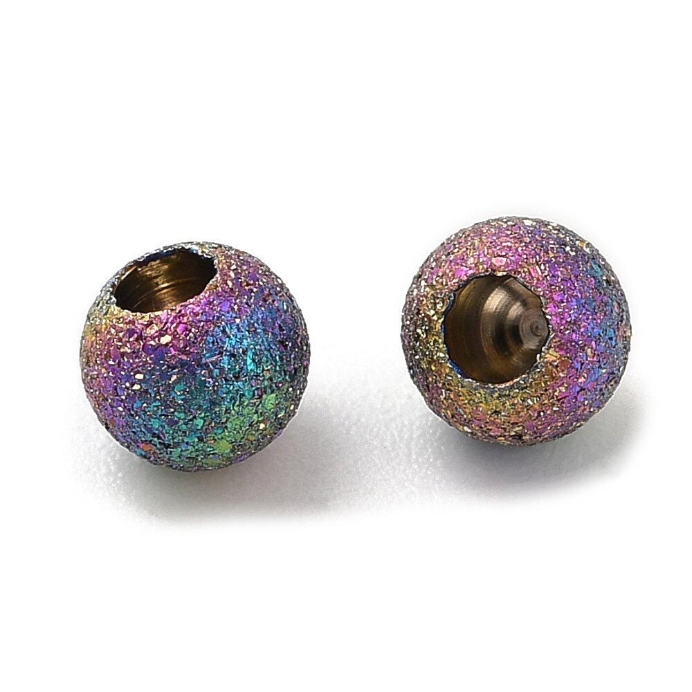 Бусина металлическая, полупросверленная, 4мм, звездная пыль, базовый материал - нержавеющая сталь, с радужным покрытием, 5 шт.