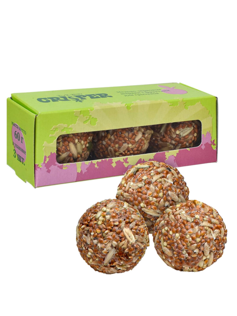 MR.Crisper Медово-зерновые шарики для грызунов с фруктами 3шт. 60гр 0.06 кг
