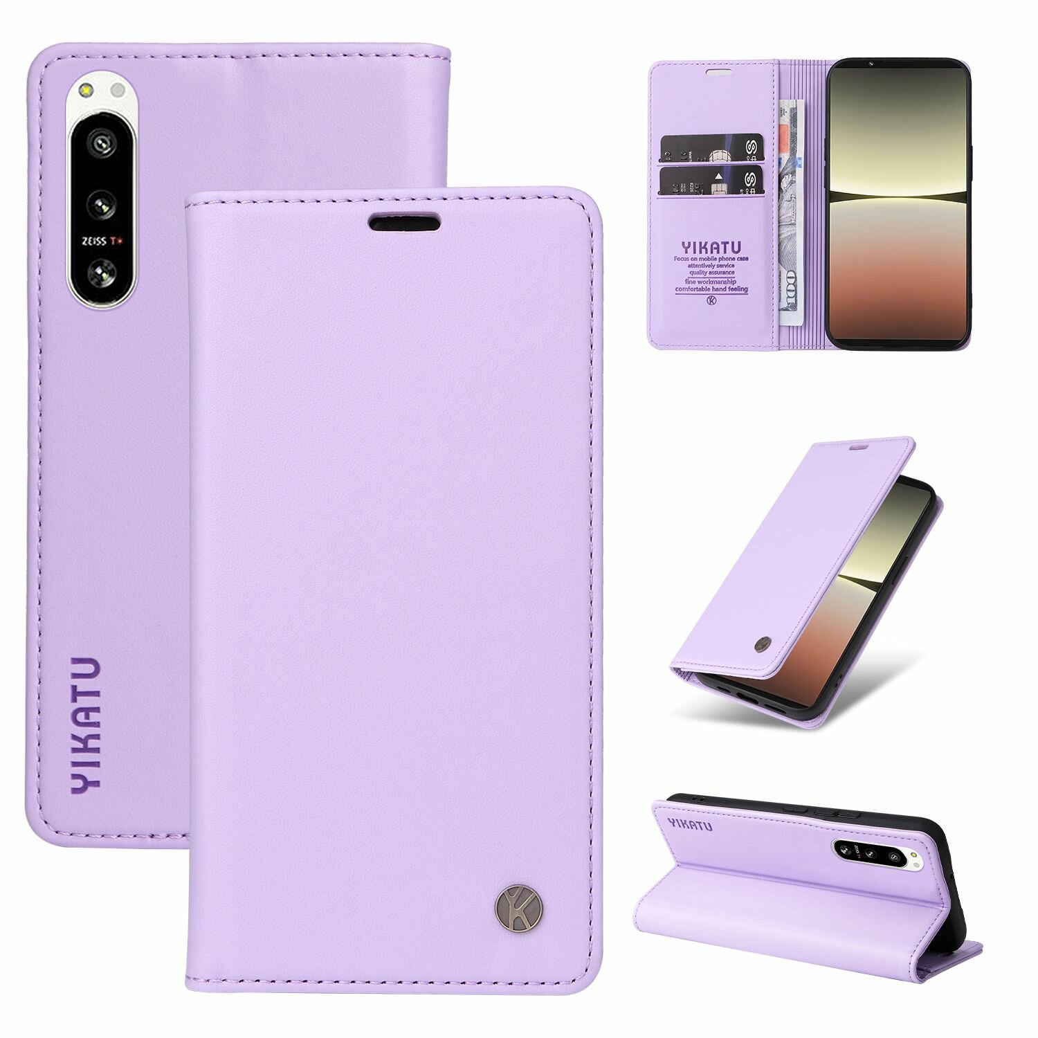 Кожаный флип-чехол для Sony Xperia 5 IV(Сони Xperia 5 IV) с магнитом, отделением для карт и отделением для бумажника