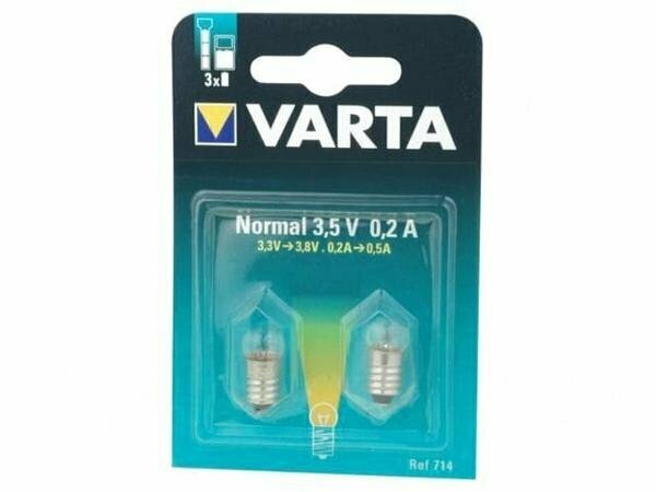 Лампа VARTA LAMP-714 миниатюрная, E10, 3,5 В, 200 мА, 2 шт, упаковка блистер