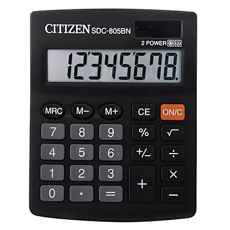Калькулятор Citizen 8 разрядов 105х120х21 мм, черный, 2 питания (SDC-805NR)