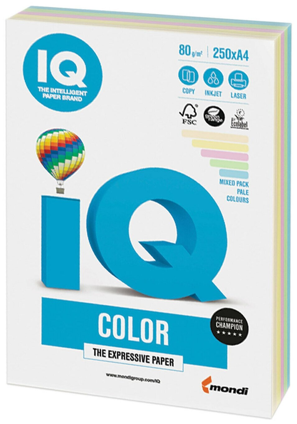Бумага цветная для печати IQ COLOR MIX А4 80 г/м2 5 цветов по 50 л пастель ассорти
