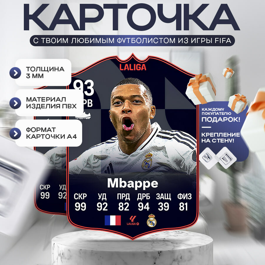 Футбольная карточка Мбаппе Реал Мадрид 93 А4