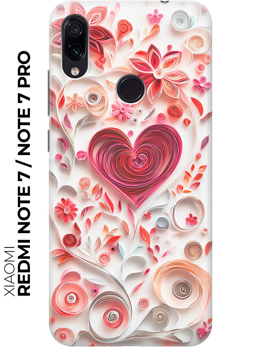 Силиконовый чехол на Xiaomi Redmi Note 7 / Note 7 Pro с принтом "Сердце и цветы"