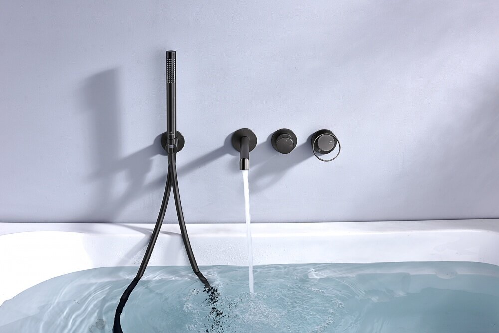 Встраиваемый смеситель для ванны скрытого монтажа от бренда Ganzer из латуни GZ19134-Q графит