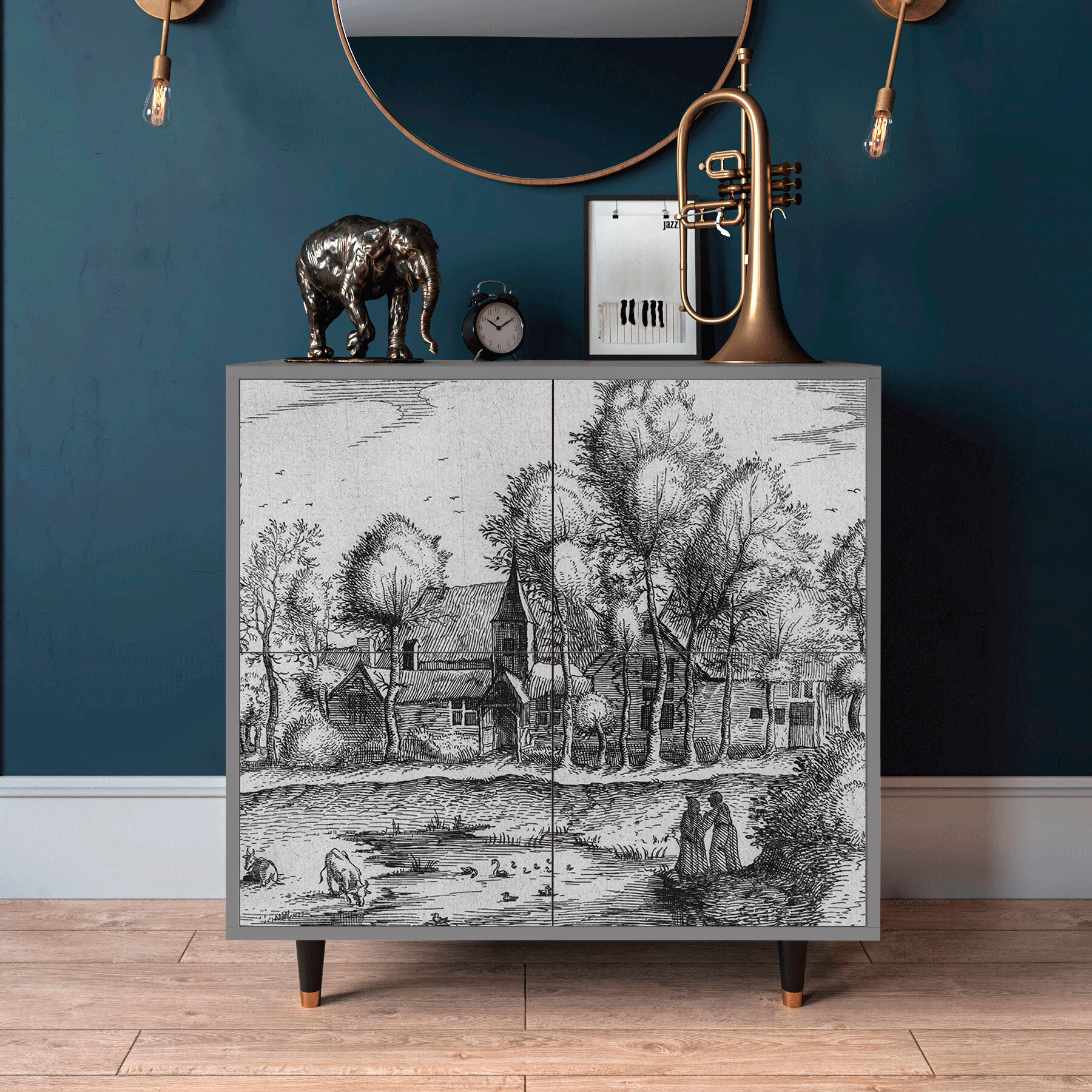 Комод - STORYZ - BS3 A Pond by Pieter Breugel , Размер - 94 x 96 x 48 см, Цвет корпуса - Серый