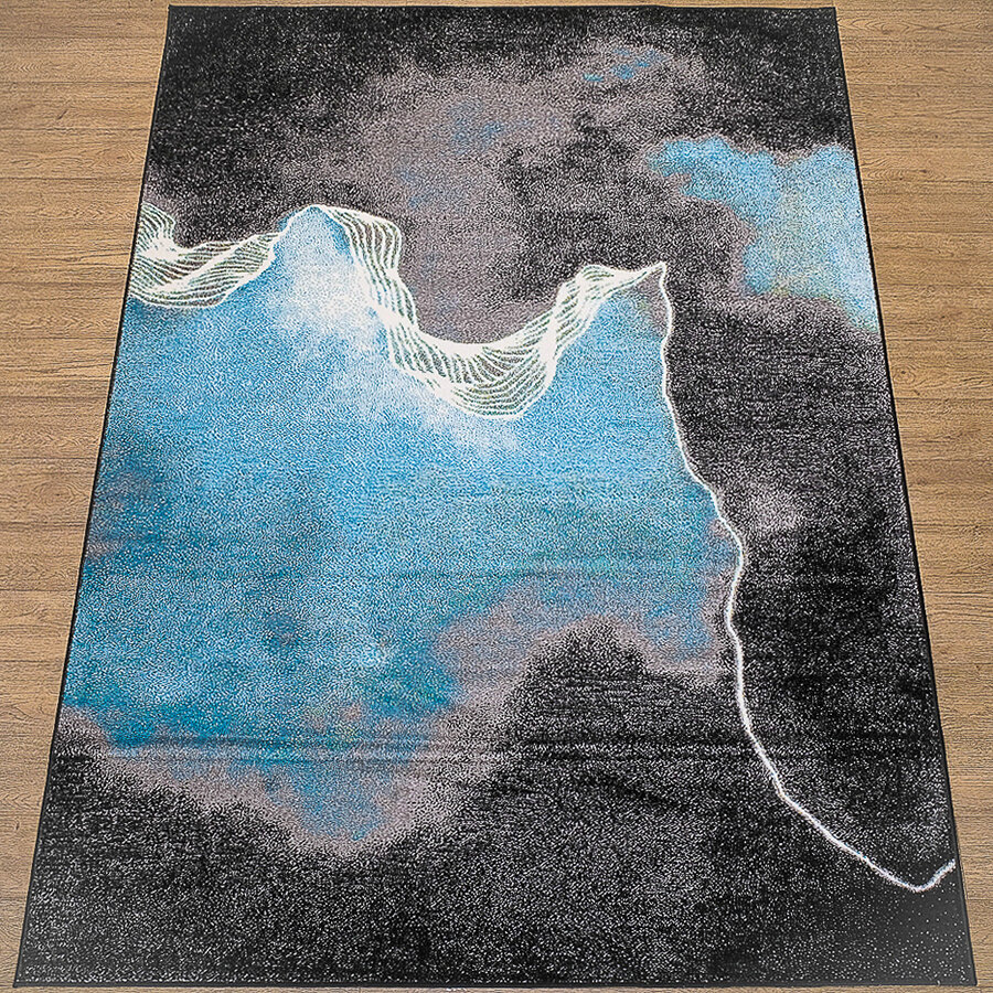 Ковер, Прямой, Чёрный, Бирюзовый, Серый, Абстрактный, Современный, на пол, в гостиную, спальню, в ассортименте (150 см. на 230 см.)