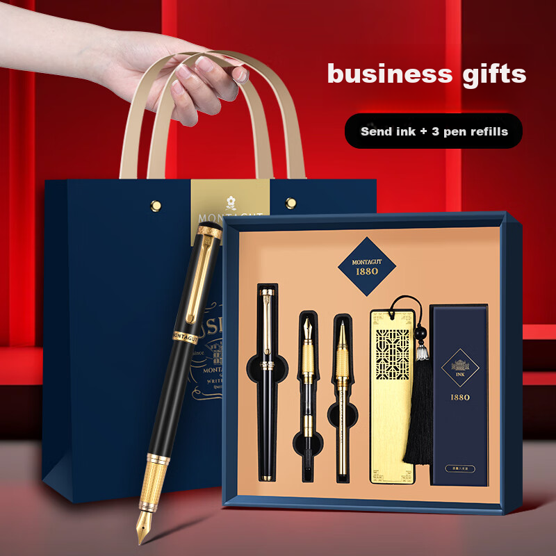 [Lowest Price Online] Montagut Fountain Pen, Signature Pen, Bent Nib, Art Pen, Ink Cartridge, High-End Business Office Holiday Gift Set, Eternal Series, Black