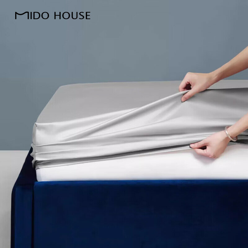 MIDO HOUSE Mingdu 100% Pure Cotton Fitted Sheet, All-Season Class A Pure Cotton Bed Cover, Non-Slip, Elegant Gray, 150*200+30cm
