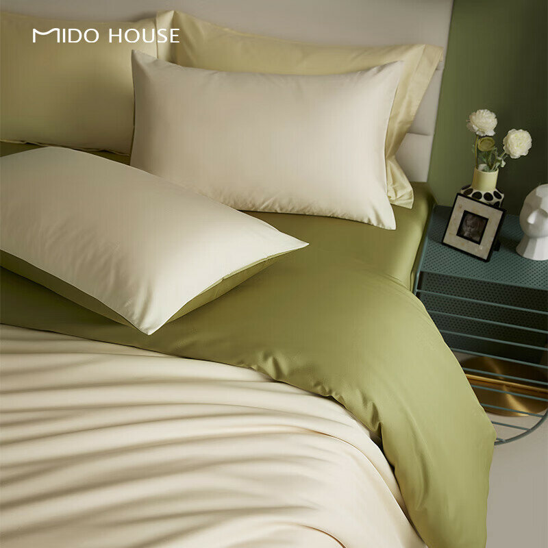 MIDO HOUSE Mingdu 100S Xinjiang Long-staple Cotton Four-piece Bedding Set Four Seasons Tribute Satin Duvet Cover Pure Cotton Set 1.5m Bed Skirt