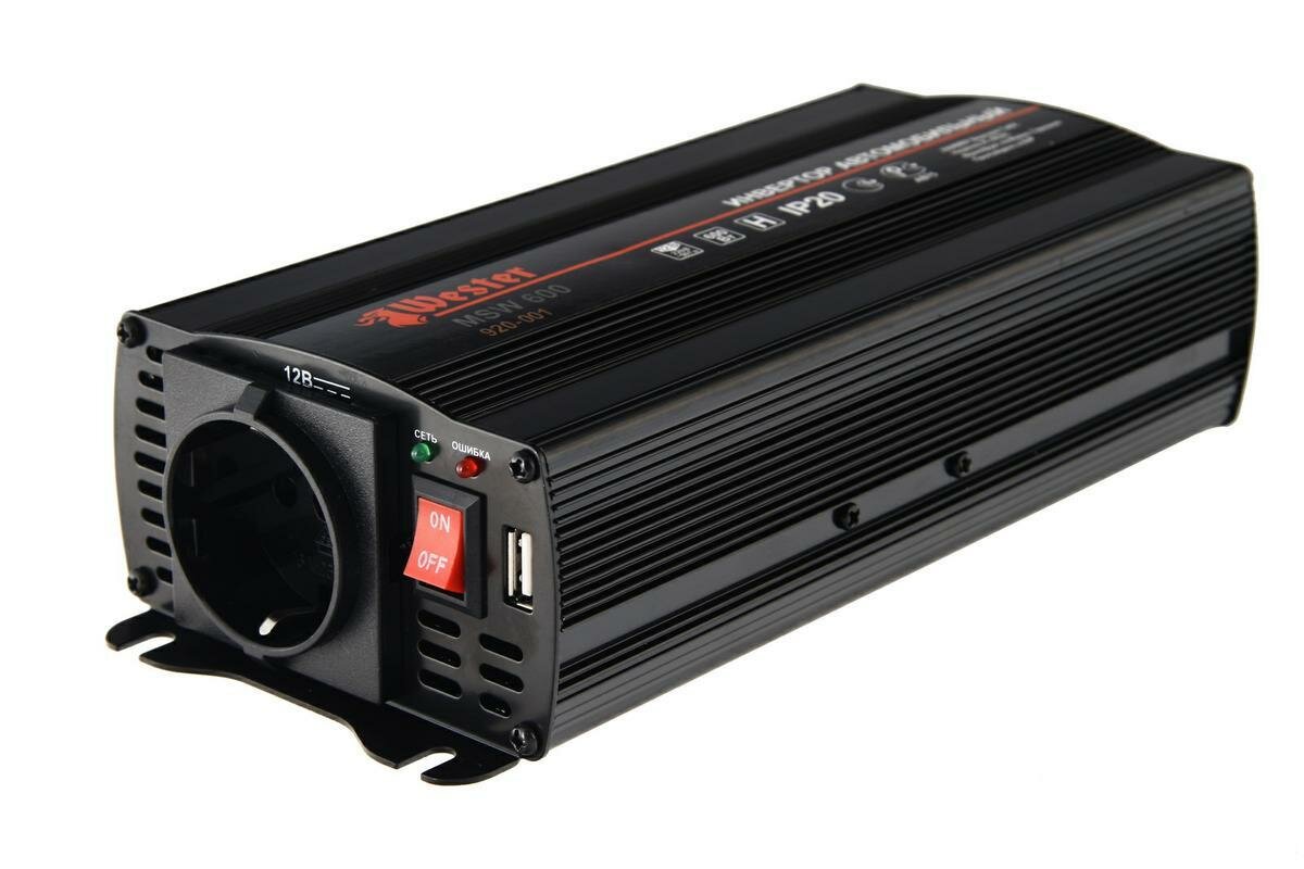 Преобразователь инверторный а/м WESTER MSW600 12-220В+USB; 600Вт модифицированная синусоида