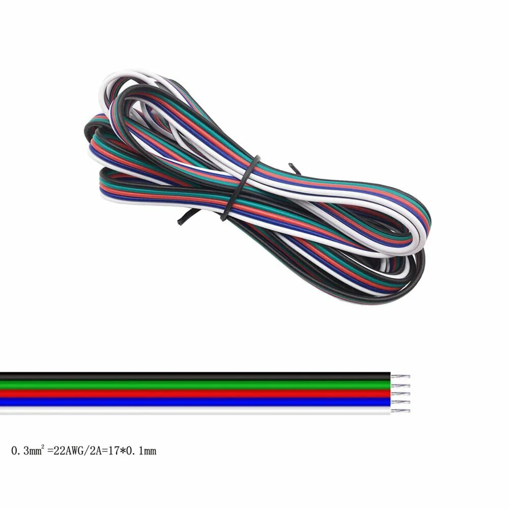 Кабель WS2812B 22AWG 2pin/3pin/4pin/5pin 5m/10m/50m/100m 5Pin Led Wire, 20M