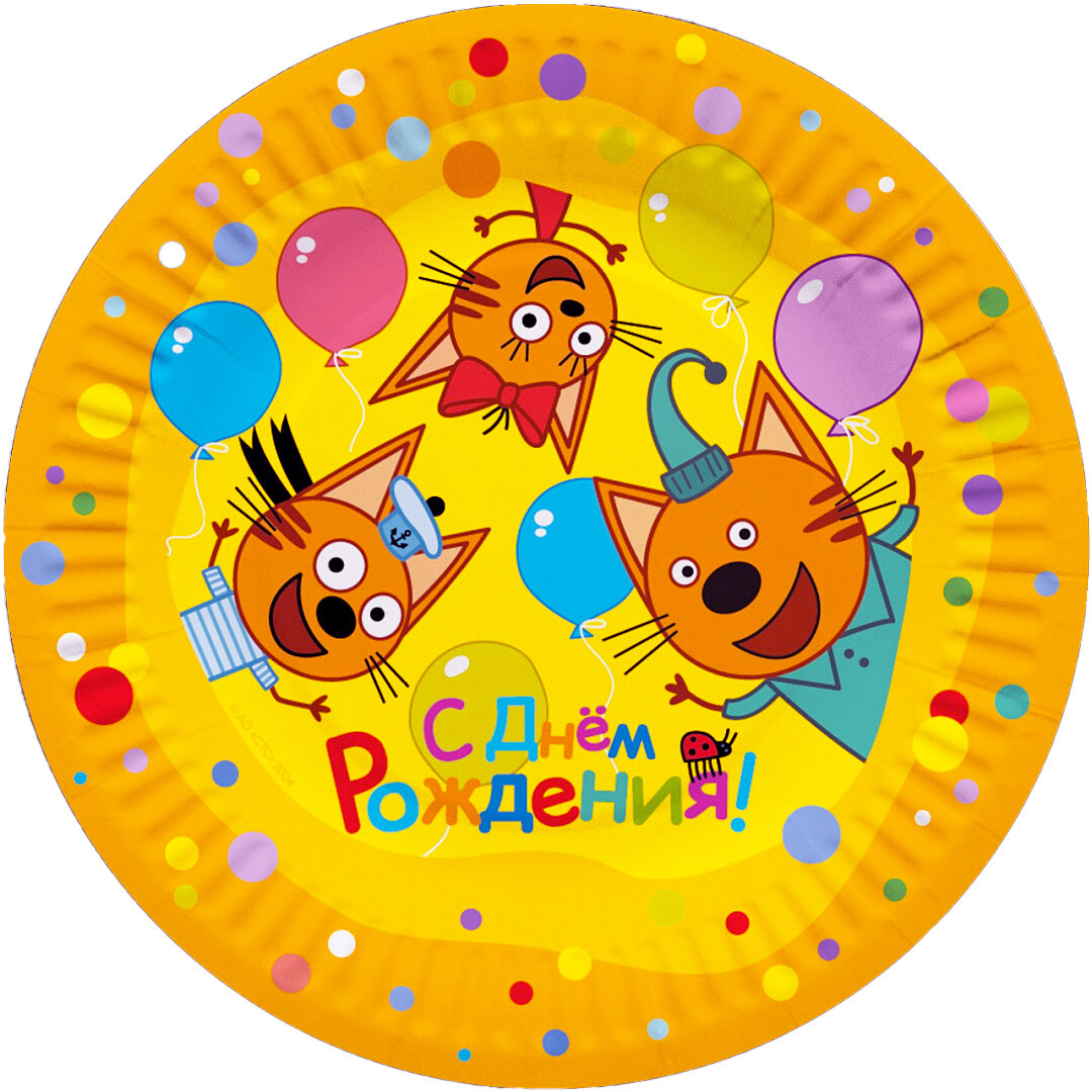Набор одноразовых тарелок Дон Баллон 7', 18 см, Три Кота, веселый день рождения, 6 шт