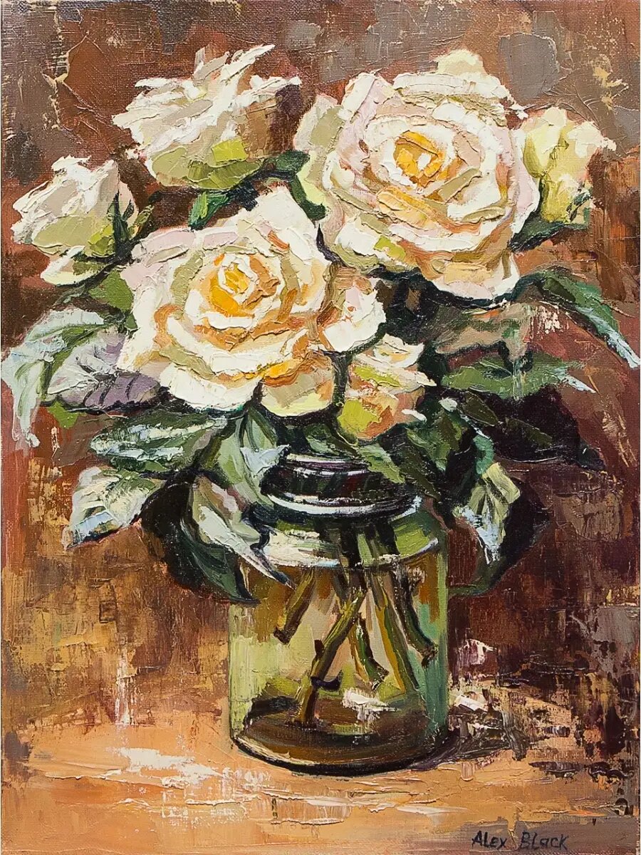 Картина маслом Вечерние розы Черная