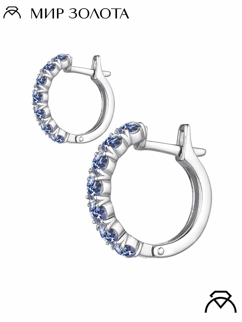 Серьги серебро, 925 проба, родирование, танзанит синтетический