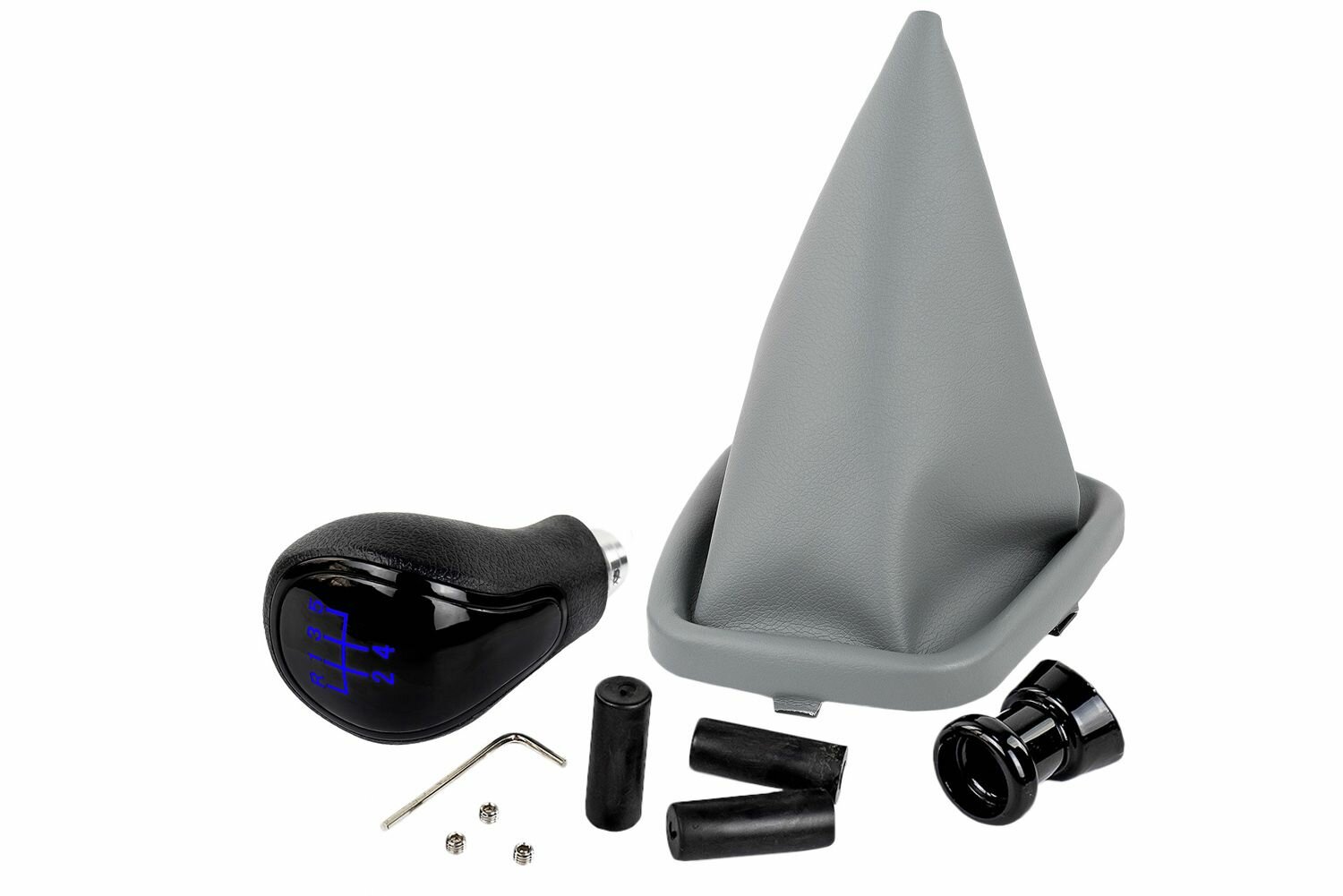 Ручка КПП черный лак с синей LED подсветкой и серым пыльником для ВАЗ 2110, 2111, 2112