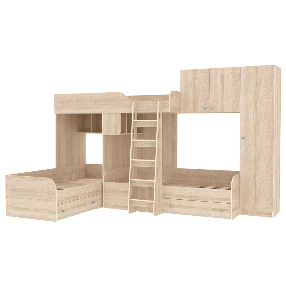 Кровать чердак Трио 2 Дуб Сонома Дуб Сонома