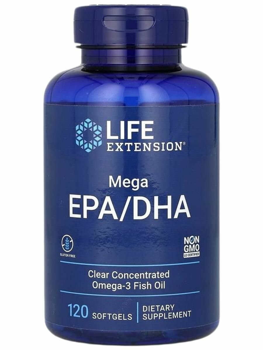 Life Extension, Mega EPA/DHA, ЭПК и ДГК, 120 капсул (1000 мг в 1 капсуле)