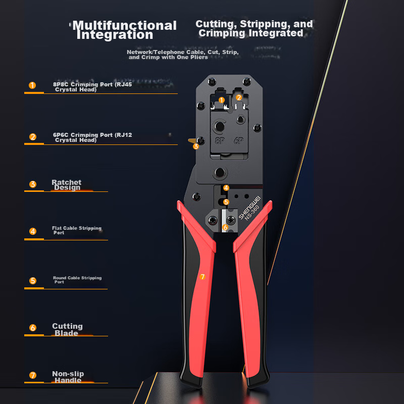 Shengwei Network Cable Crimper, Network Telephone RJ45 Crimping Tool, 6P/8P Two-In Multifunctional Labor-Saving Wire Stripper And Crimping Tool Set, NS-360