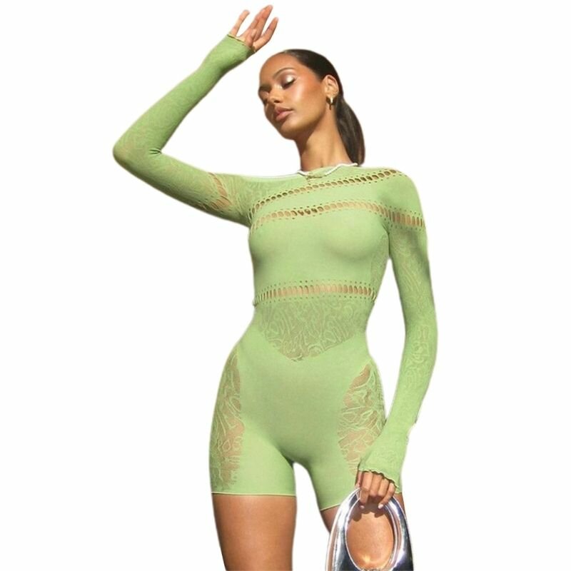 Повседневные цельнокроеные шорты с высокой талией для женщин-единый размер-зеленый