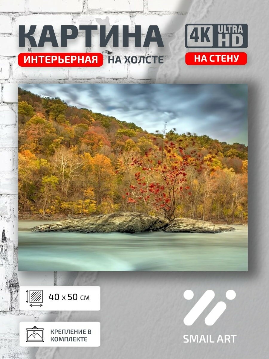 Картина на холсте интерьерная 40 на 50 на стену река ветер для кабинета пейзаж