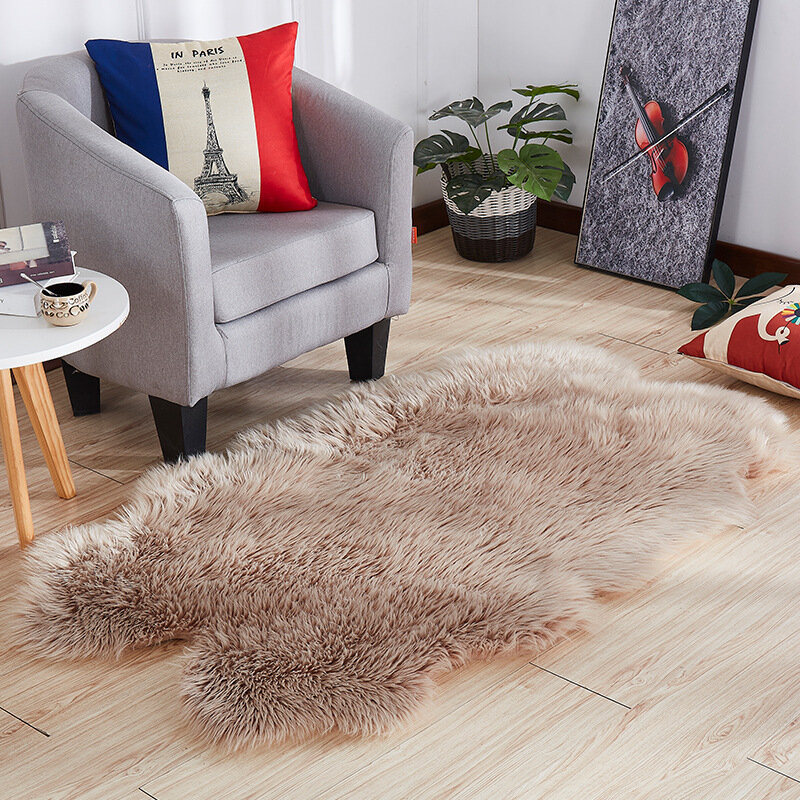 Длинный шерстяной коврик из овчины, напольный коврик из искусственной овчины, прикроватный диван, дверной коврик для спальни