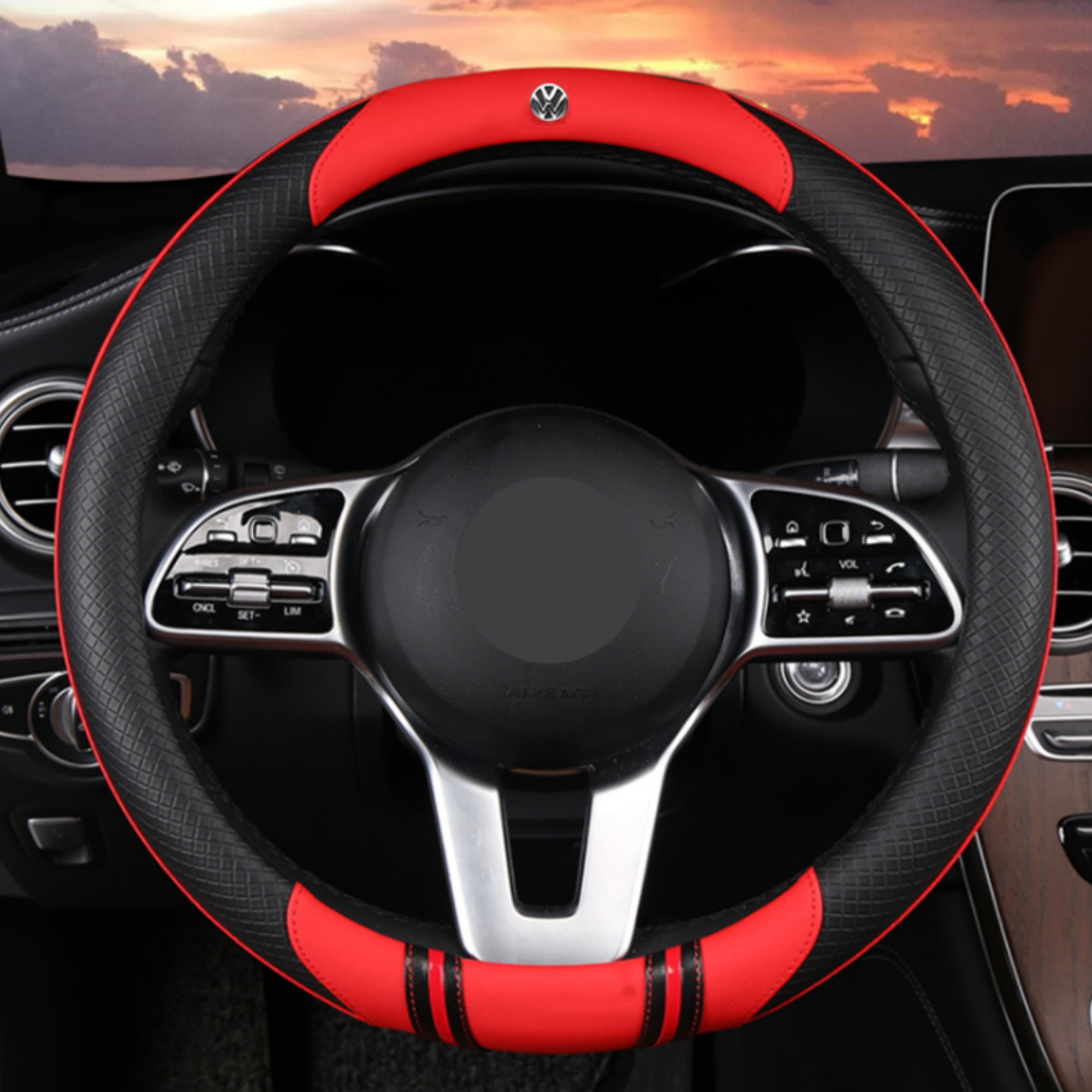 Чехол на руль Volkswagen, двухцветная версия, диаметр 38 см, 1 шт, красный