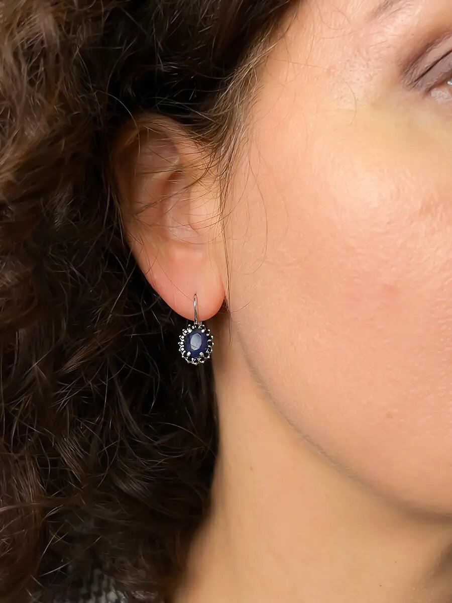 Серьги, серебро, 925 проба, родирование, сапфир, шпинель