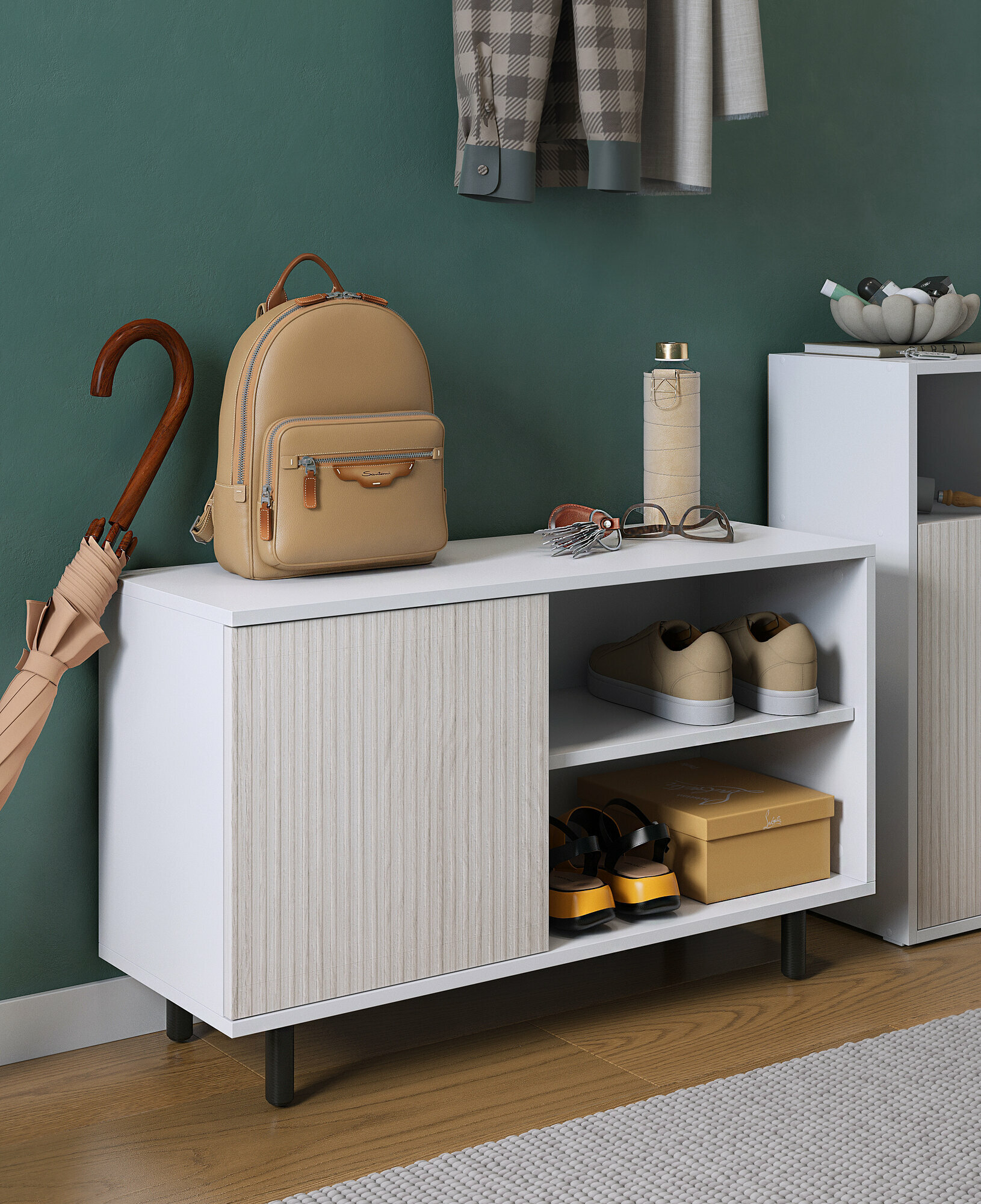 Обувница с принтом Рейки Мебельно "Топ Кадена Лайт", ЛДСП, 4 отделения, белый