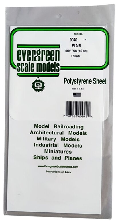 Белый пластик 1 мм, 2 листа 15х30 см, для моделирования, Evergreen