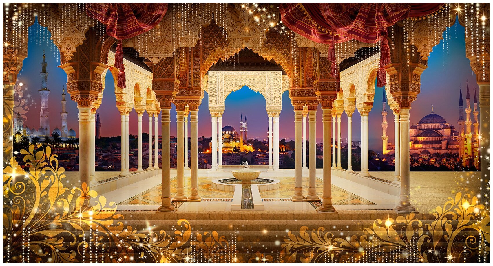 Фотообои Уютная стена "Терраса в восточном стиле" 500х270 см Бесшовные Премиум (единым полотном)