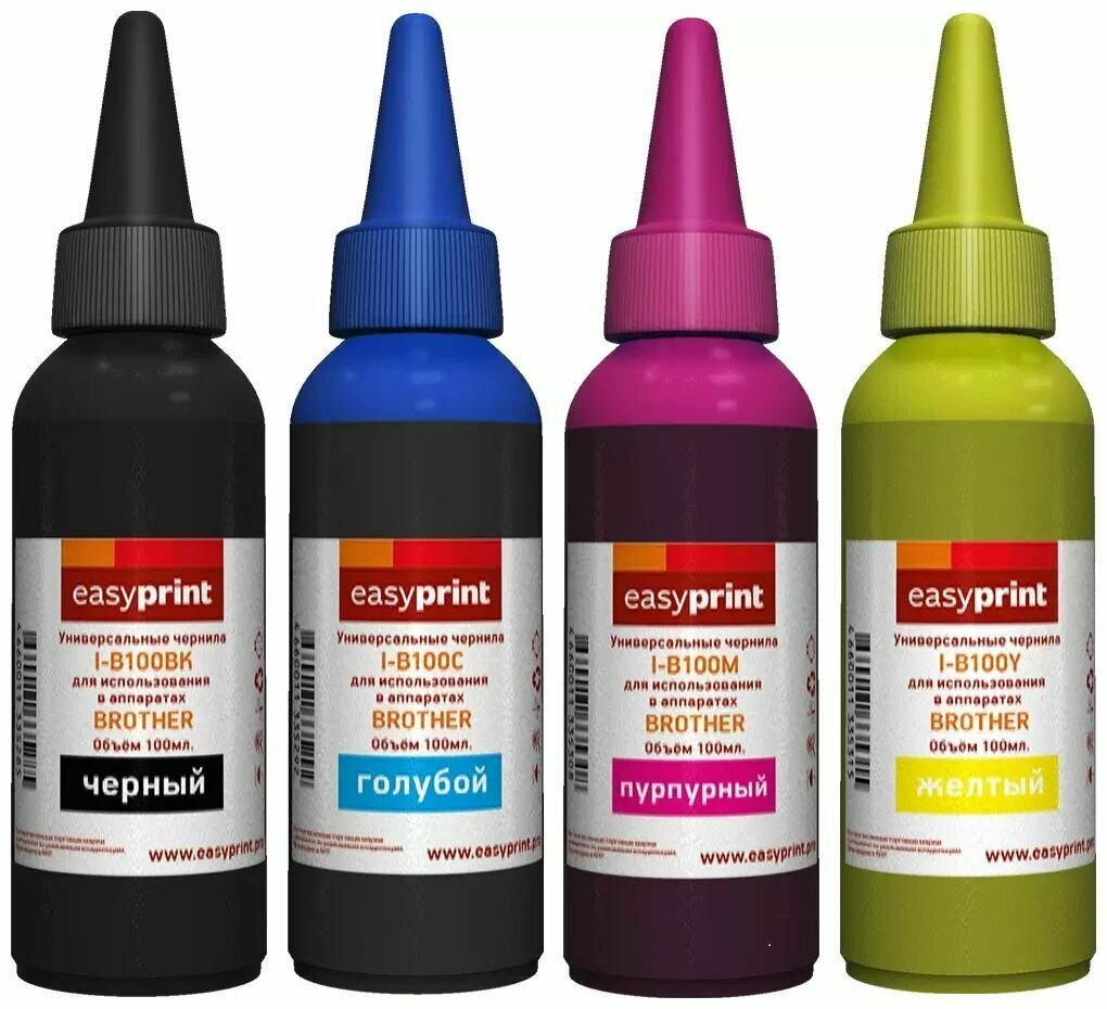 I-B100_SET Комплект универсальных чернил EasyPrint для Brother: черный, голубой, пурпурный, желтый, 4шт. х100мл.