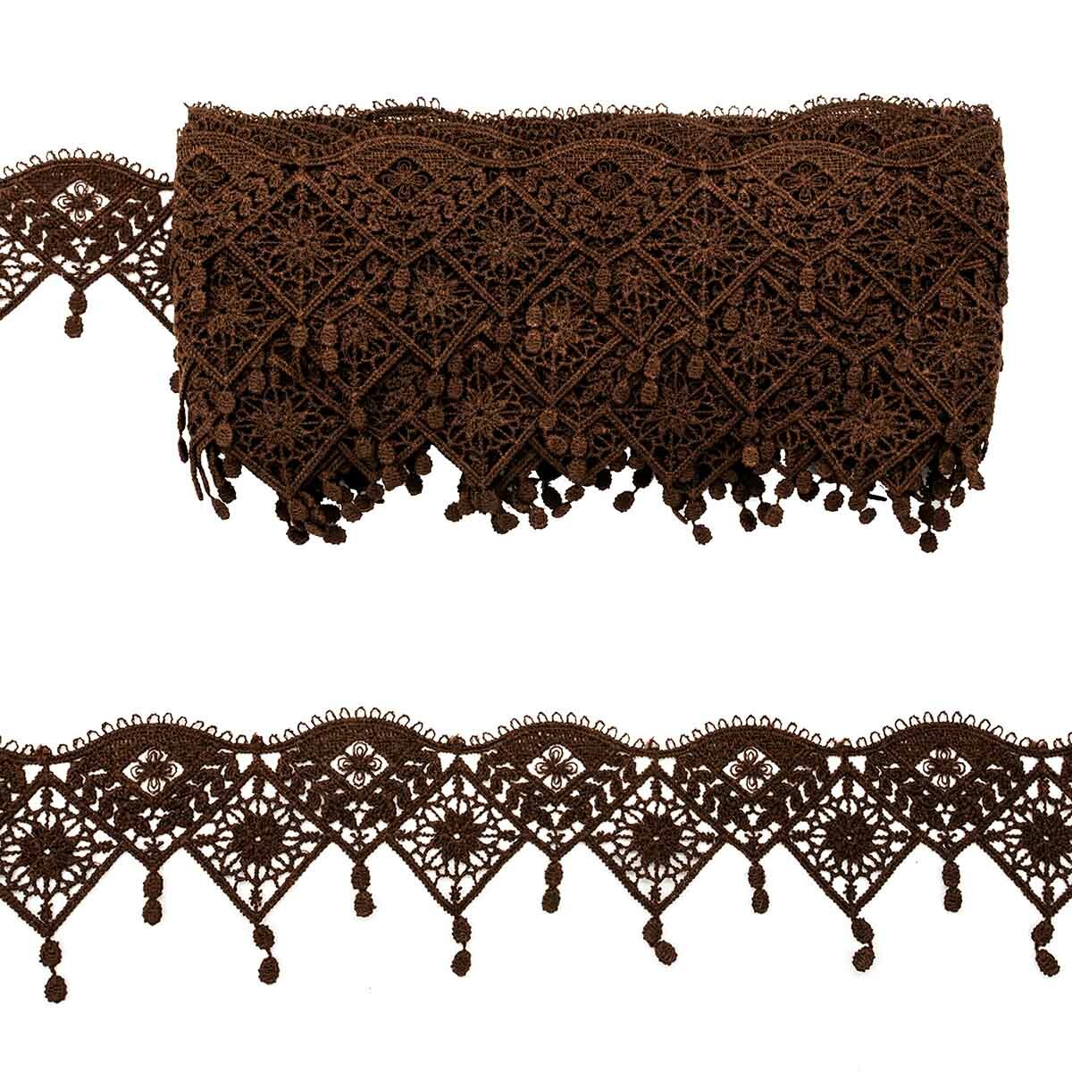 Кружево гипюр с подвесками Айрис, 3AR799, матовое, 5,5см*9,14м (266 темный шоколад)