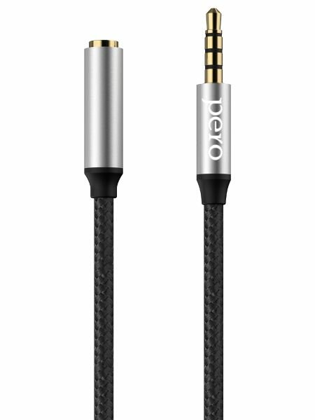 Кабель PERO MC03 Jack 3.5 - 3.5мм (мама-папа) 1м Black
