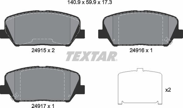 Колодки передние с противошумной пластиной Q+ HYUNDAI KIA Elantra i30 Cerato Optima Ceed ProCeed TEXTAR 2491501