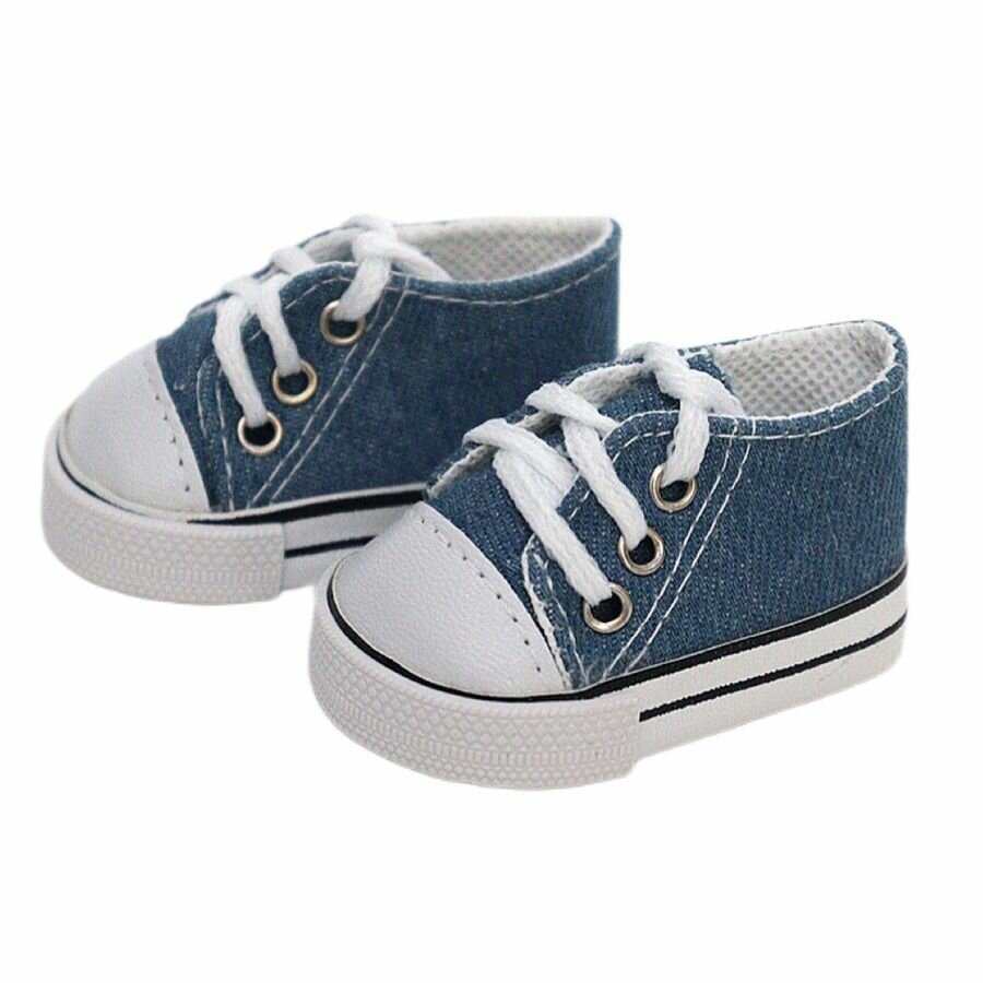 Обувь для кукол, Кеды на шнурках 7 см для кукол 42-50 см, серо-синий джинс