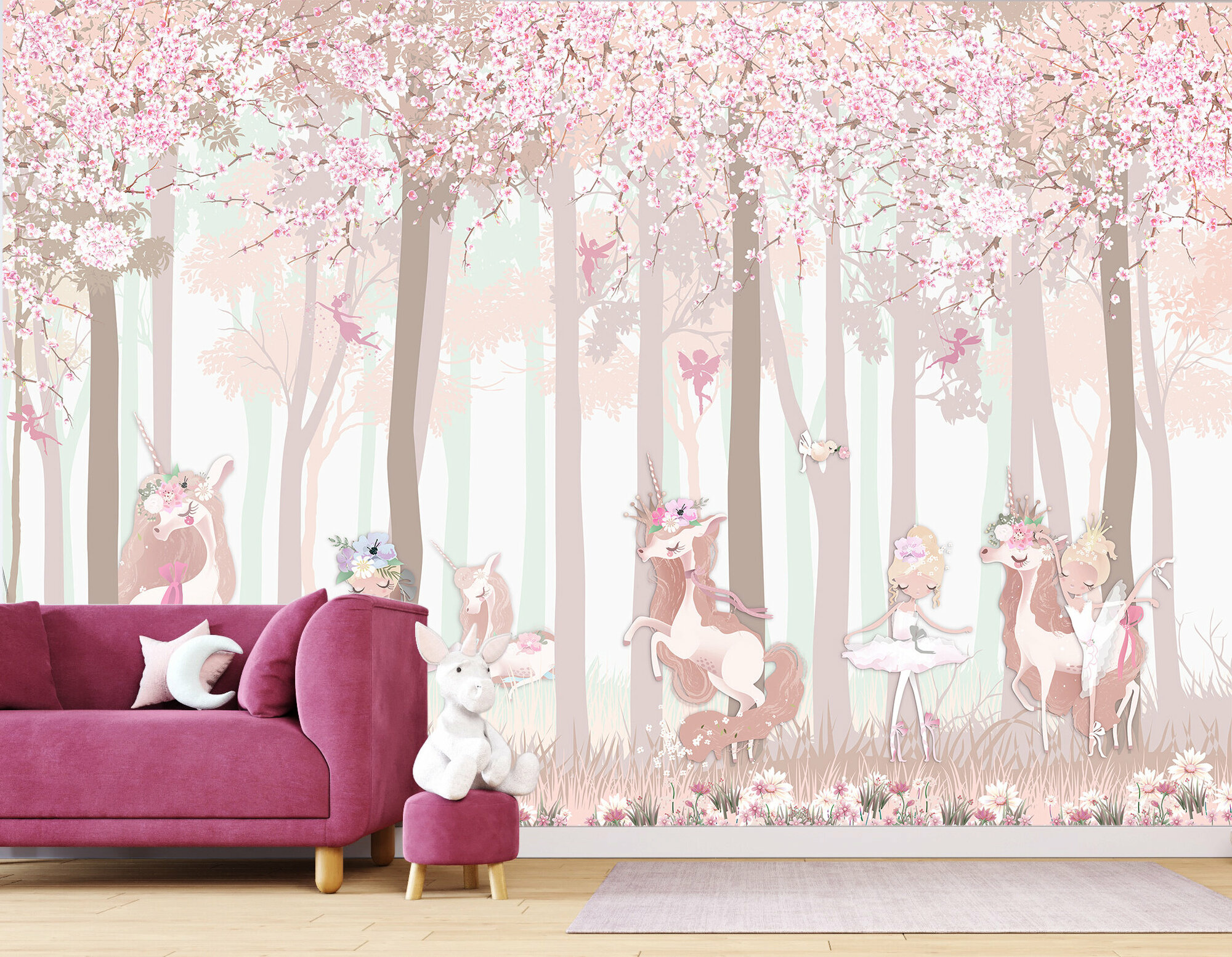 Фотообои Флизелиновые с виниловым покрытием Детские Принцессы и Волшебный лес 400х270 см