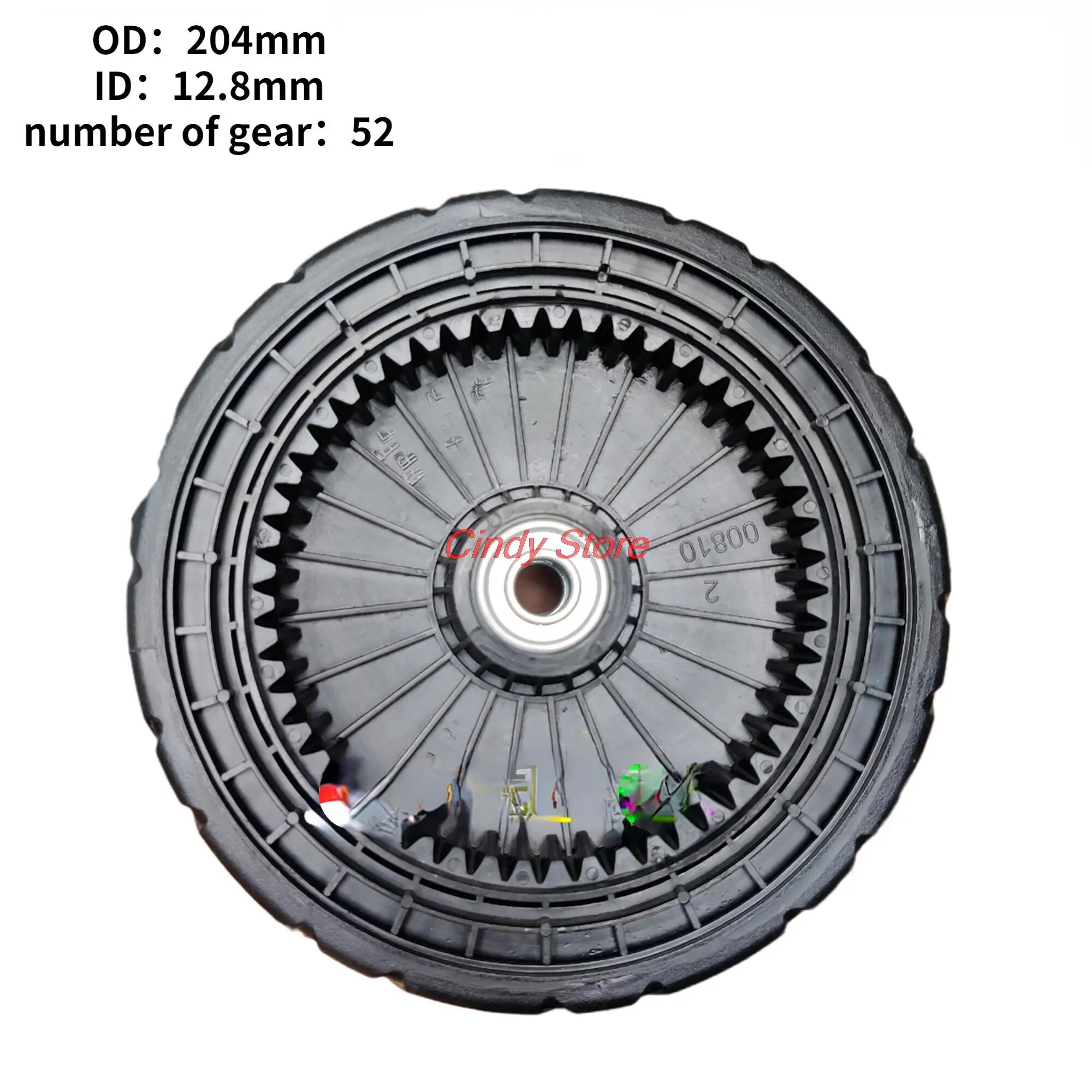 Колесо для газонокосилки, OD 204mm, ID 12.8mm, 52 зубьев