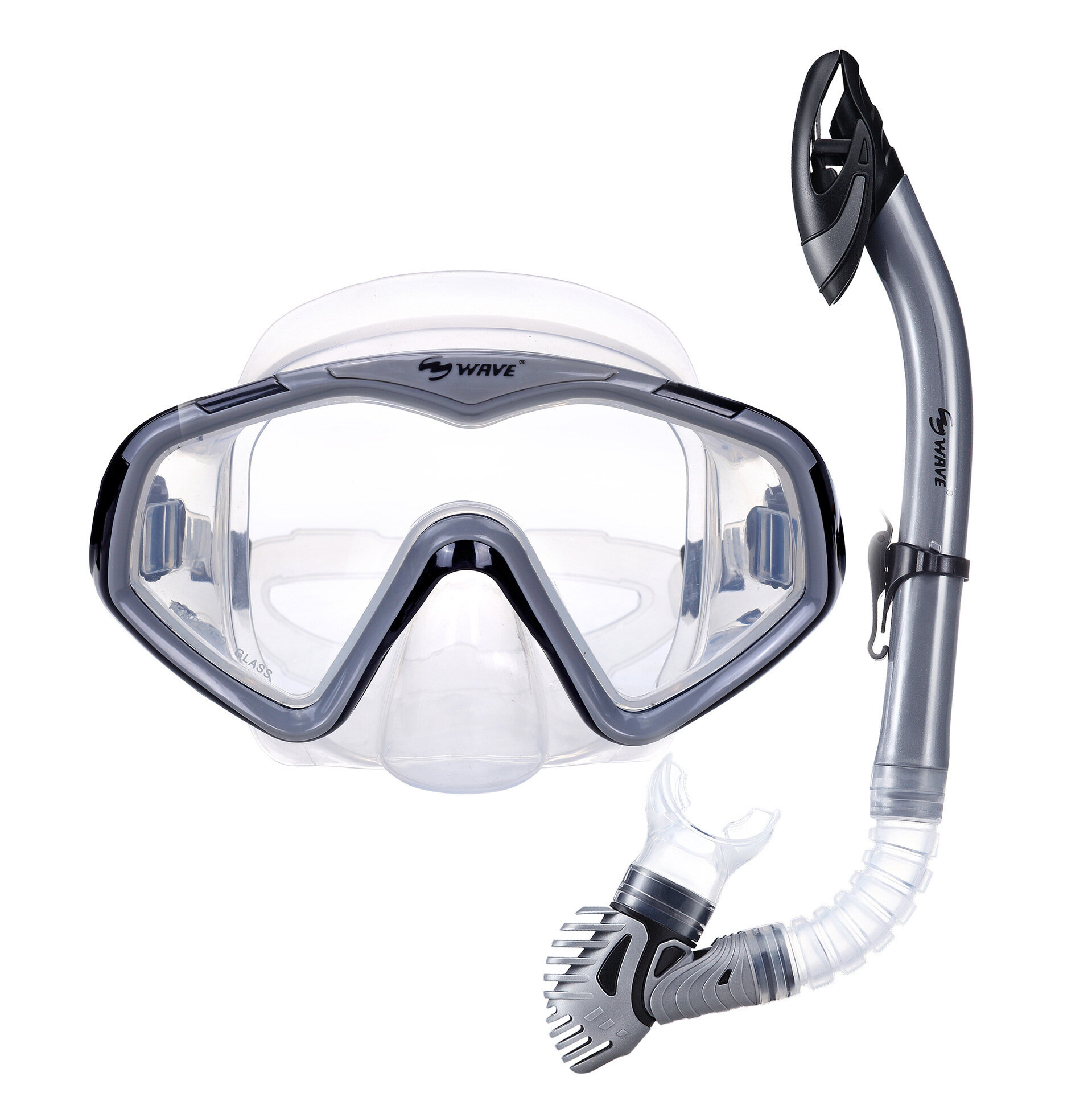 Очки для дайвинга Wave Professional, с сухой трубкой, серый костюм, один размер